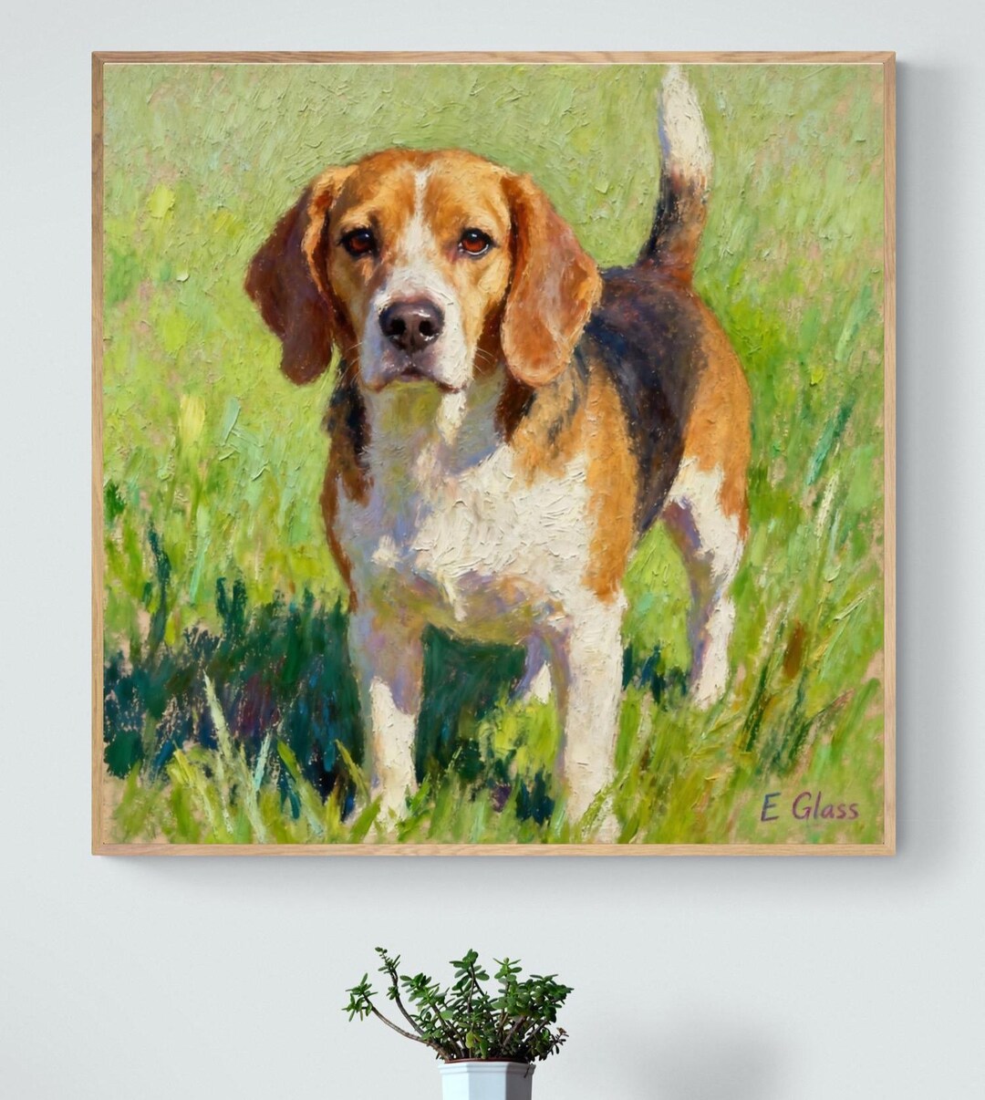 Beagle Dog Portrait Art Print - Oil Pastel Painting, Framed or Canvas ...