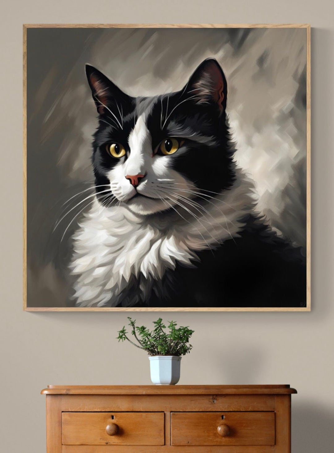 Tuxedo Cat Oil Portrait Fine Art Print Oil Painting Wall Decor Gifts ...