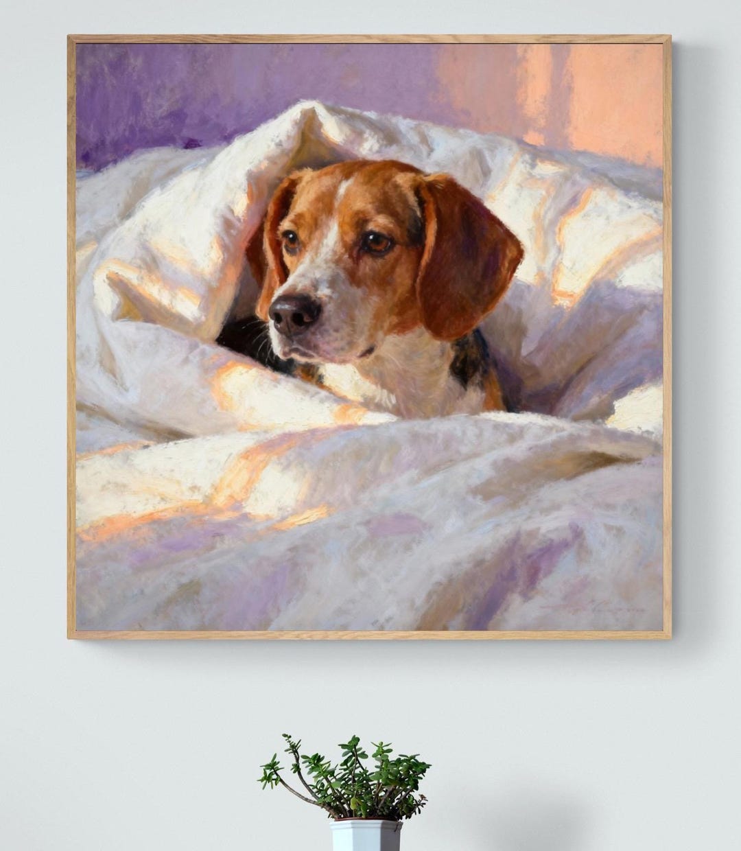 Beagle Dog Art Print - Oil Pastel Portrait, Framed or Canvas Wall Decor ...