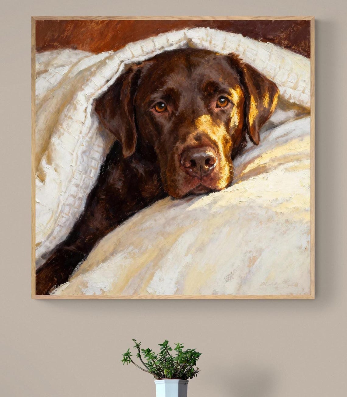 Chocolate Labrador Art Print — Oil Pastel Painting of a Lab Resting in ...