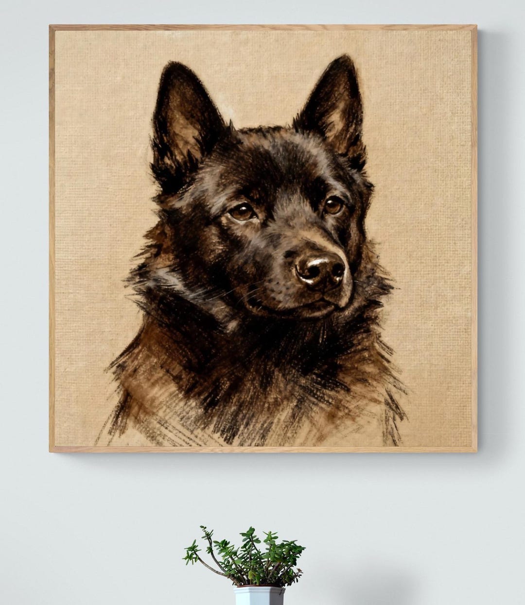 Schipperke Charcoal Drawing Print – Fine Art Dog Portrait on Textured ...
