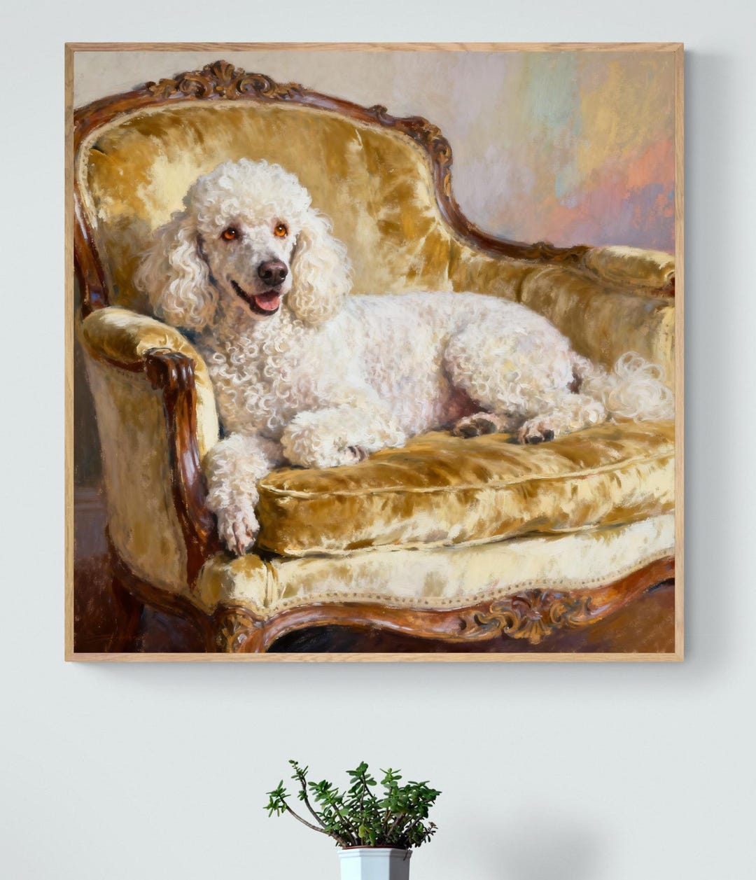 Poodle Art Print – Oil Pastel Painting of a White Poodle on a Velvet ...
