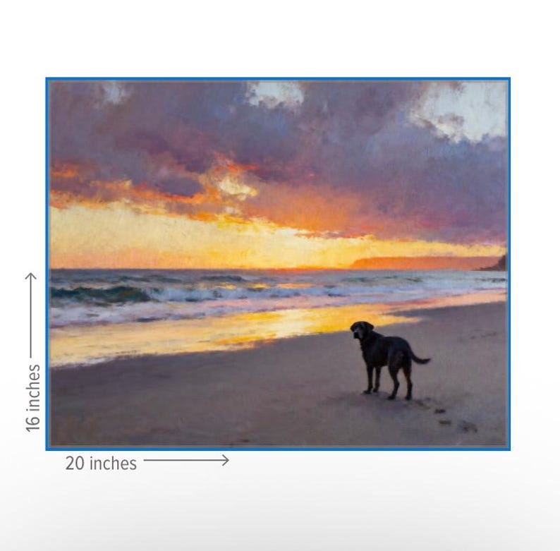 Black Labrador Beach Art Print – Coastal Sunset Dog Painting, Framed or ...