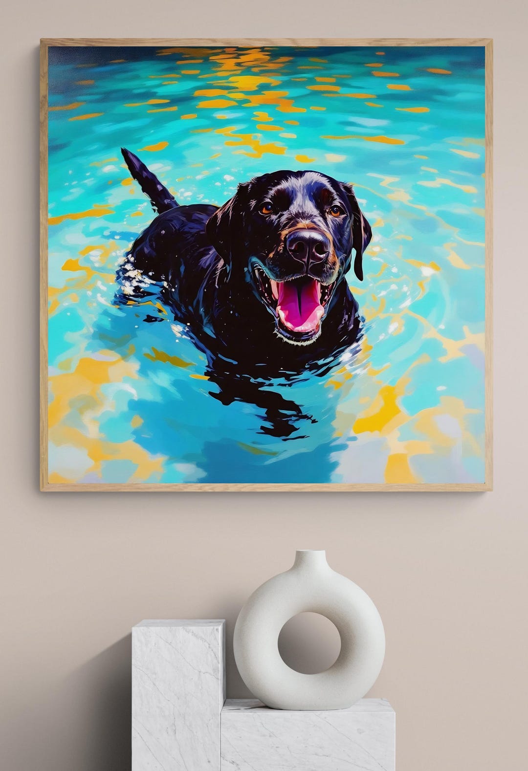 Black Lab Swimming Fine Art Print | Oil Painting | Wall Decor | Gift ...