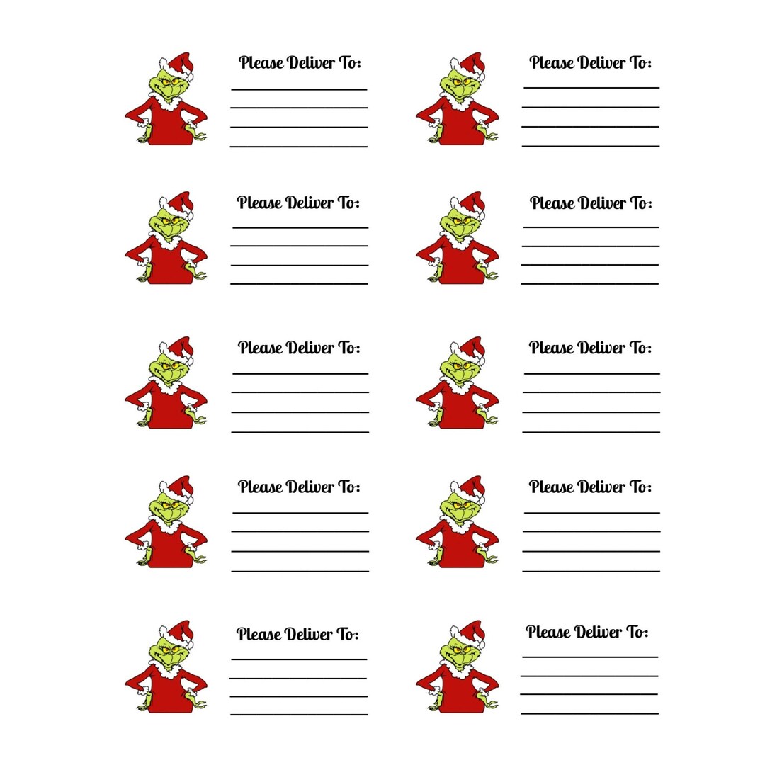 The Grinch Themed Collection Please Deliver to Address Labels Set of 10 ...