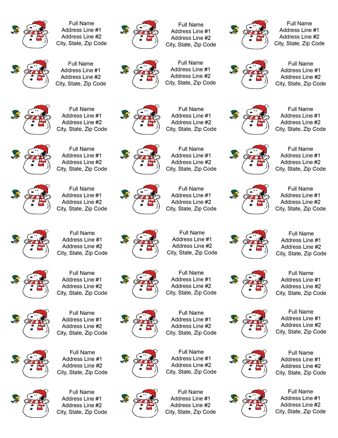 Snoopy Themed Collection Personalized Return Address Labels Set of 30 ...