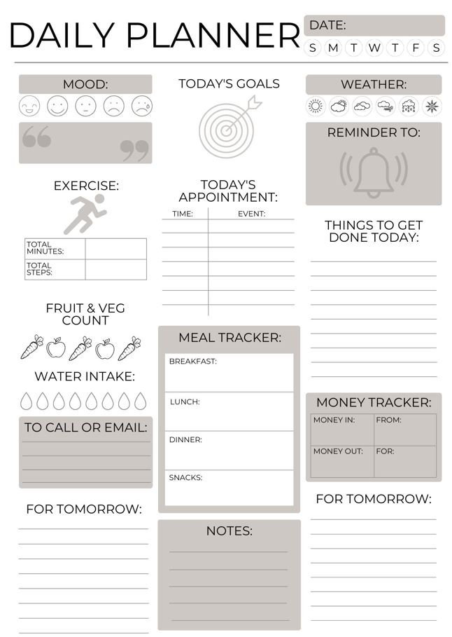 Daily Planner Life Goals Printable Instant Download Productivity ...