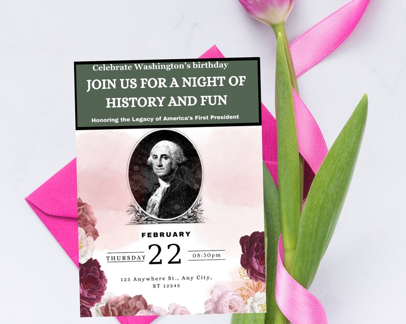 Washington's Birthday Invitation Card, Presidential Theme, George ...