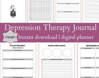 Depression Therapy Journal: Instant Printable Download, Anxiety, Mental ...