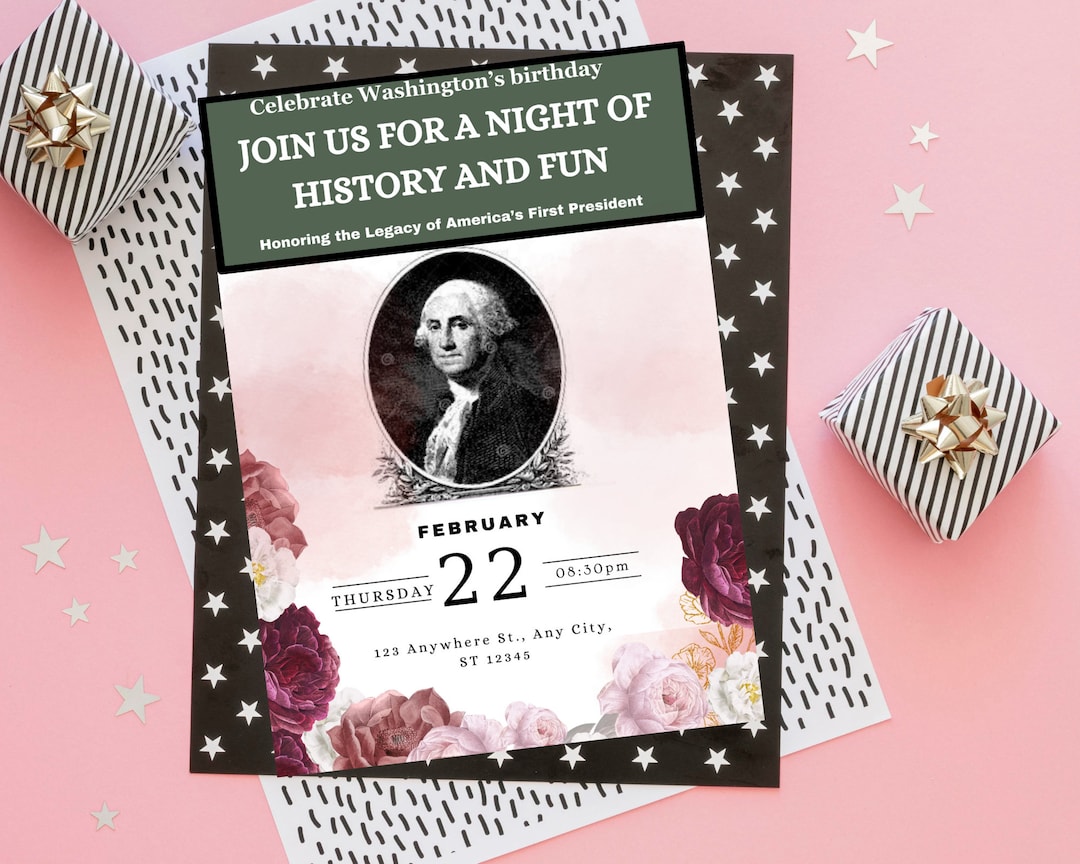 Washington's Birthday Invitation Card, Presidential Theme, George ...