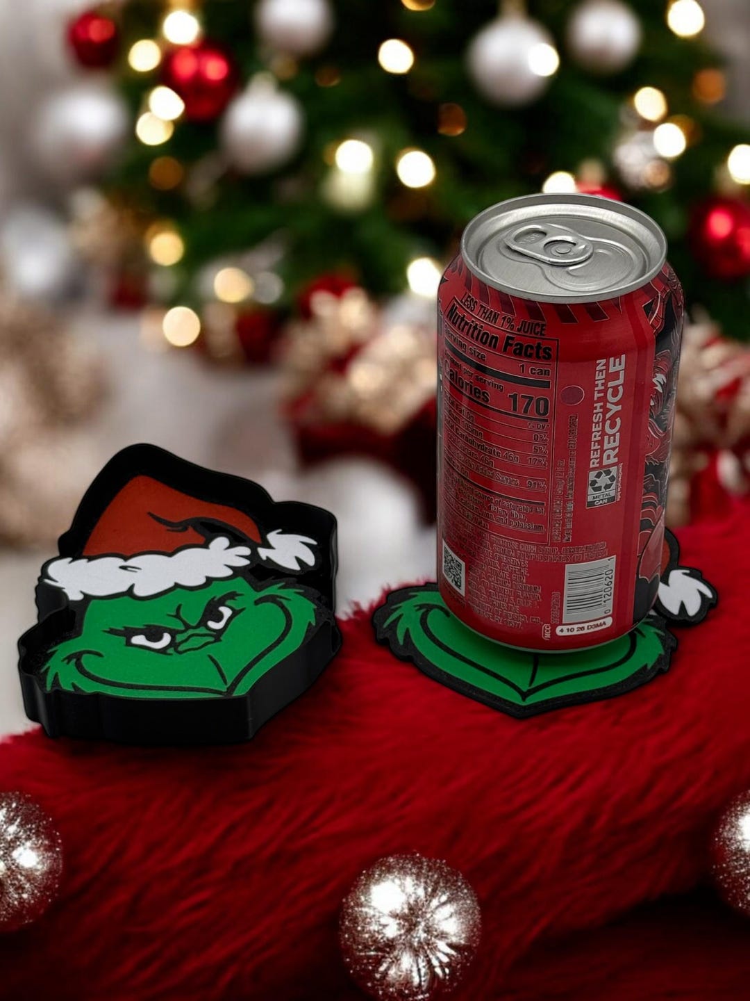 Grinch-inspired Drink Coasters Set of 4 3D Printed Christmas Coasters ...