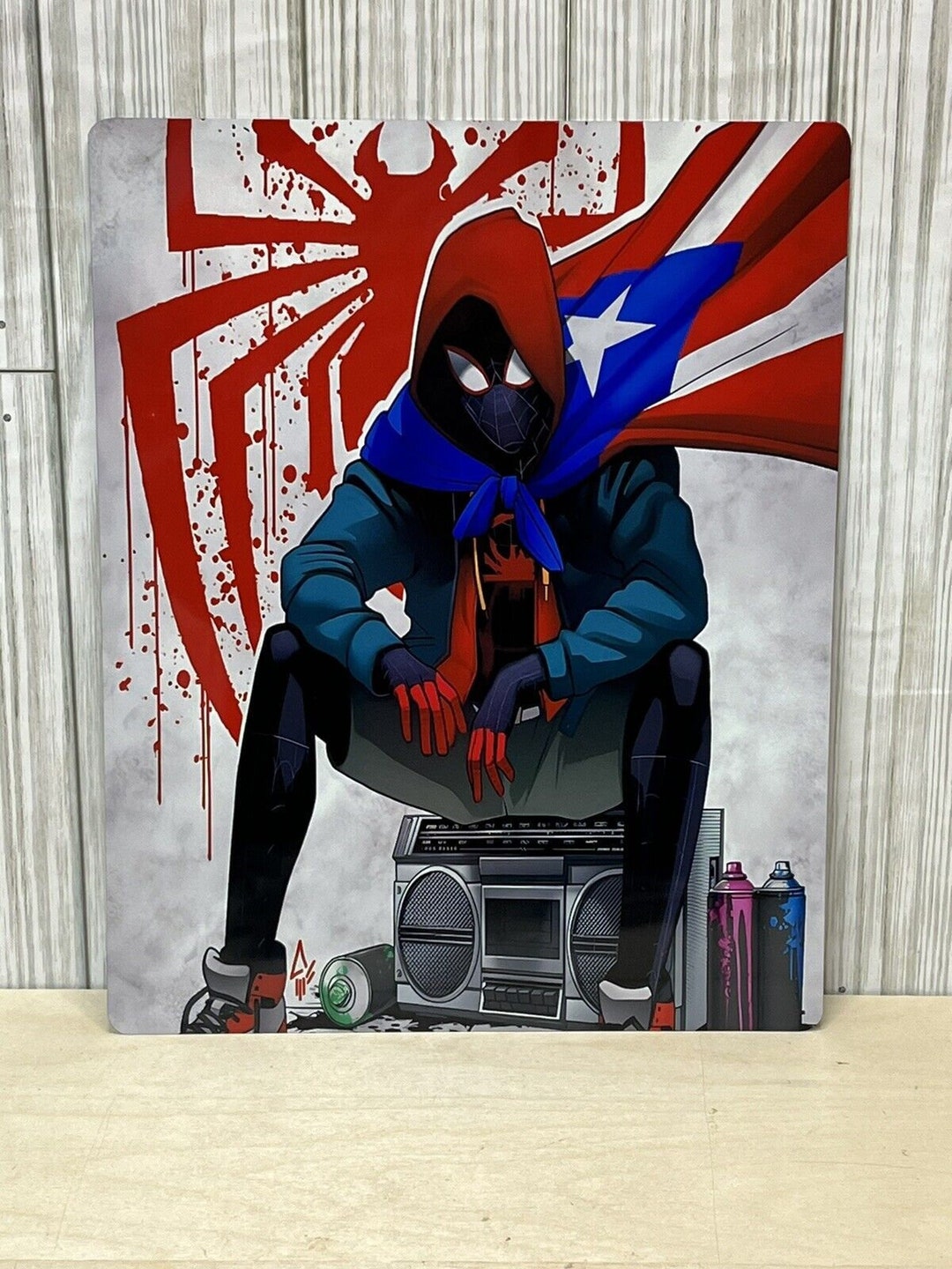 8x10 Miles Morales W/ Puerto Rico Flag Metal Wall Art Poster - Etsy