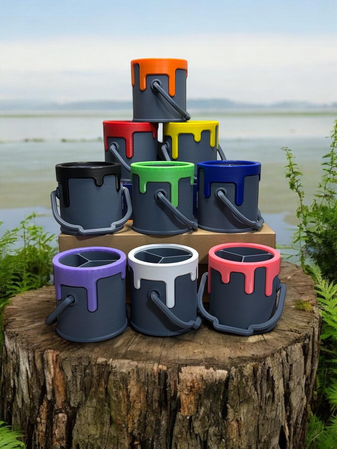 Colorful Paint Bucket Pen & Pencil Holder With 3 Slots - Dripping Paint ...