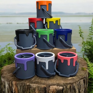 Colorful Paint Bucket Pen & Pencil Holder With 3 Slots - Dripping Paint ...
