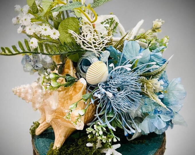 Beach Themed Centerpiece, Coastal Seashell Arrangement, 12” Tall ...