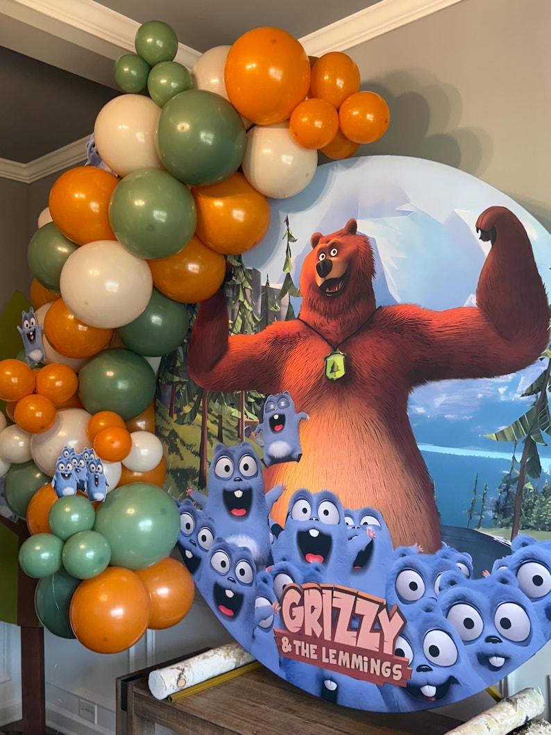 Grizzy & the Lemmings Party Backdrop – 5ft Round Fabric Cover (no Frame ...