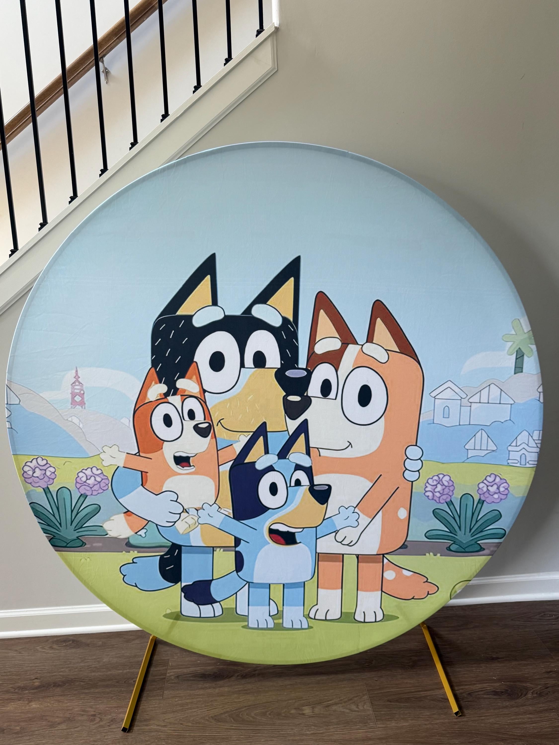 Bluey and Family Party Backdrop – 5ft Round Fabric Cover - Etsy
