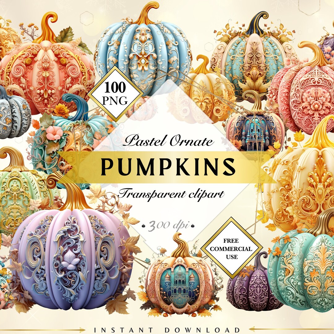 64 PNG Pastel Ornate Pumpkin Bundle 3D Pumpkin Clipart High - Etsy
