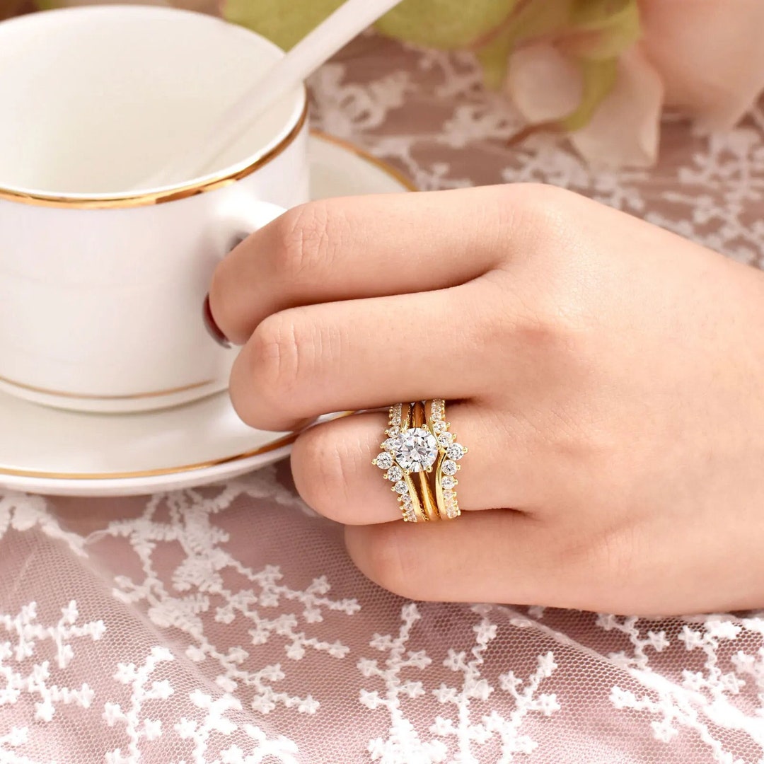 Bridal Set, Engagement Ring Set, Two Piece Wedding Ring Set, Art Deco ...