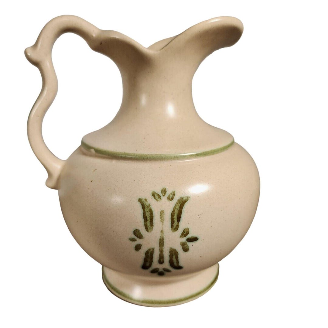 Vintage 1960's Royal Haeger Pottery Pitcher 7" Cream W/green Tulip ...