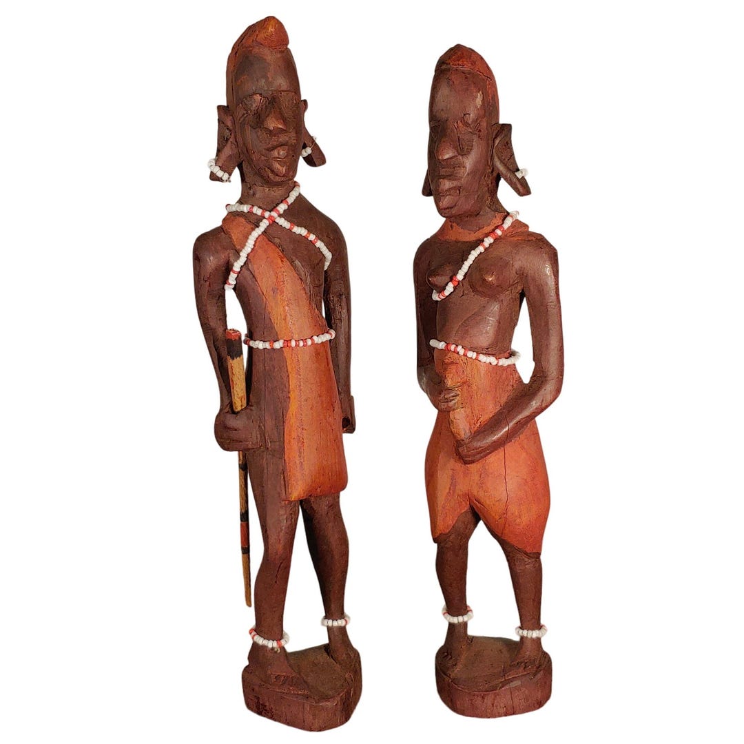 Wooden Maasai Warrior and Wife African Masai Tribal Sculptures Figures ...