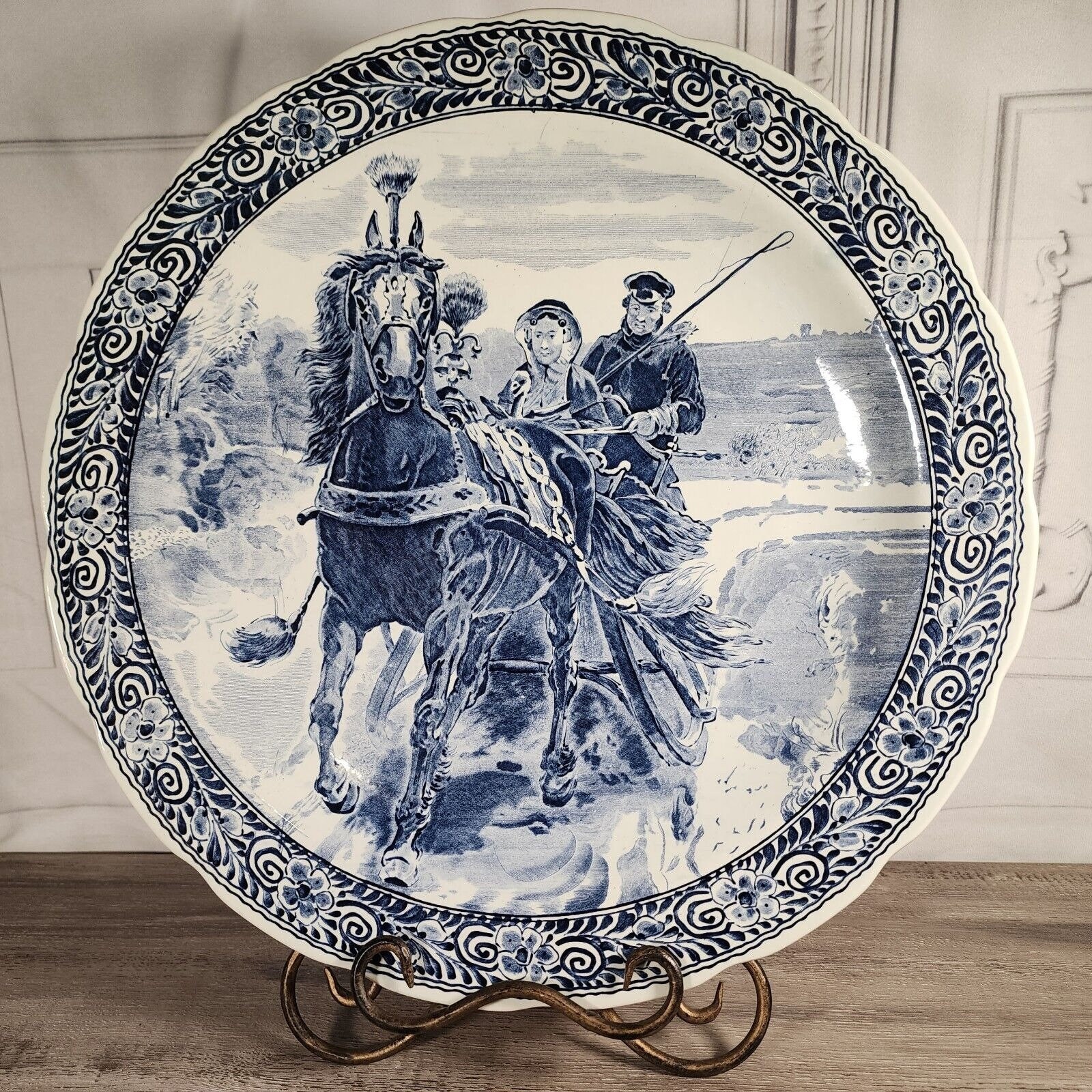 Vintage Boch Blue Delft Horse & Carriage Large 15 Ceramic Wall Plate ...