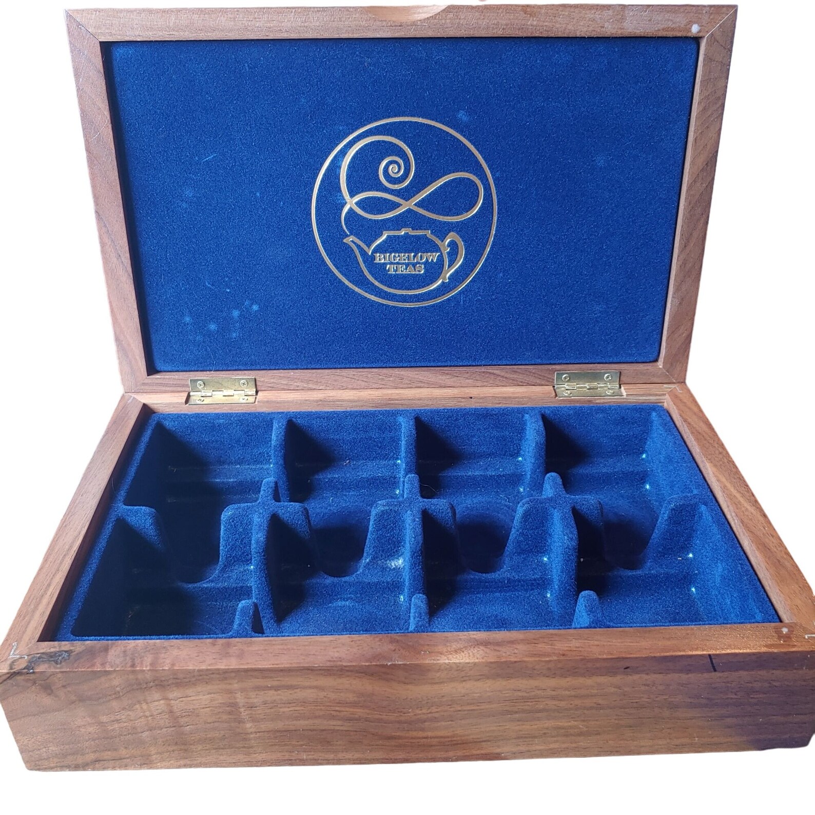 Bigelow Tea Chest Holder Wood Box Organizer 8 Felt Divided Compartments ...