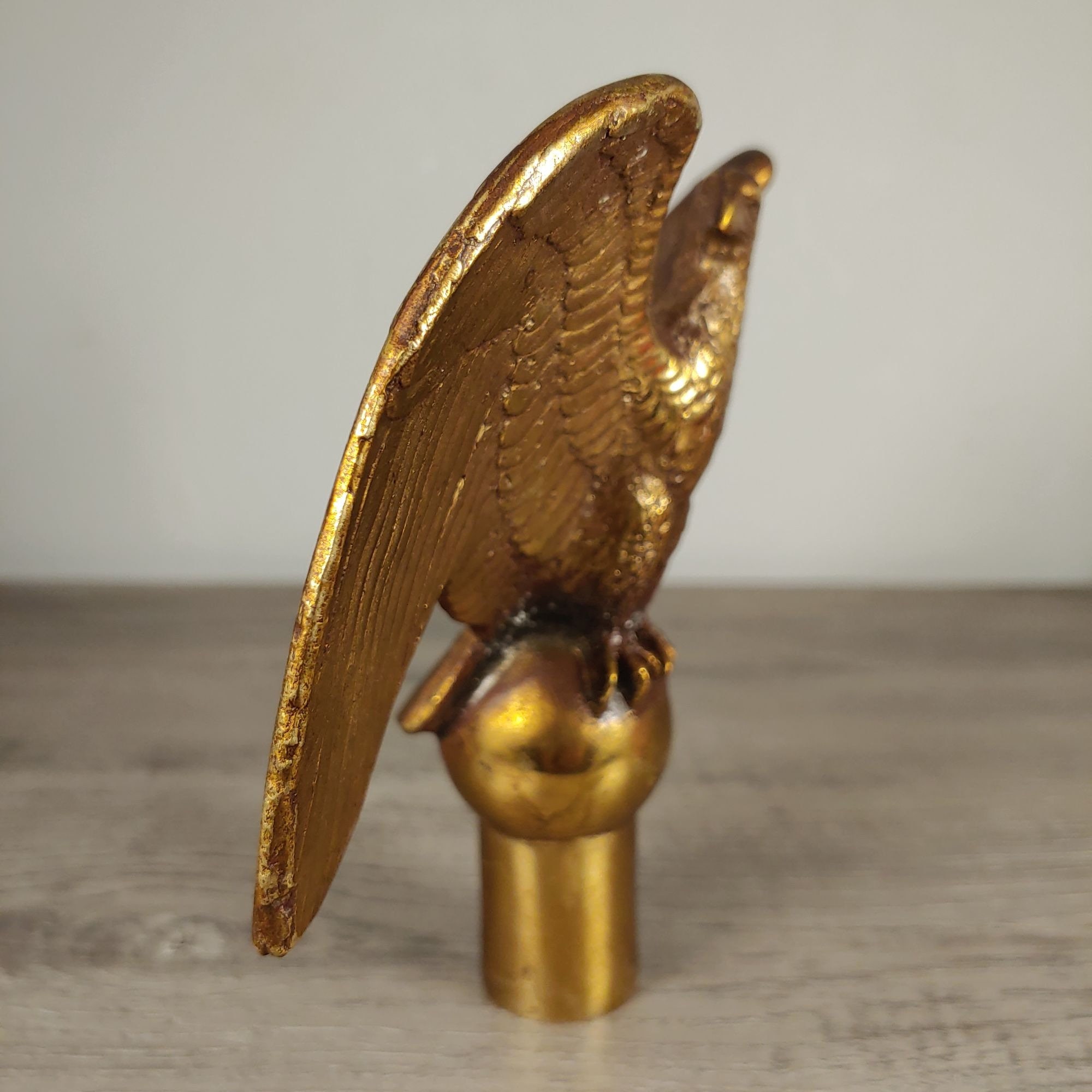 Vintage Antique Brass Eagle Flag Pole Finial Topper Large Mounted Eagle ...