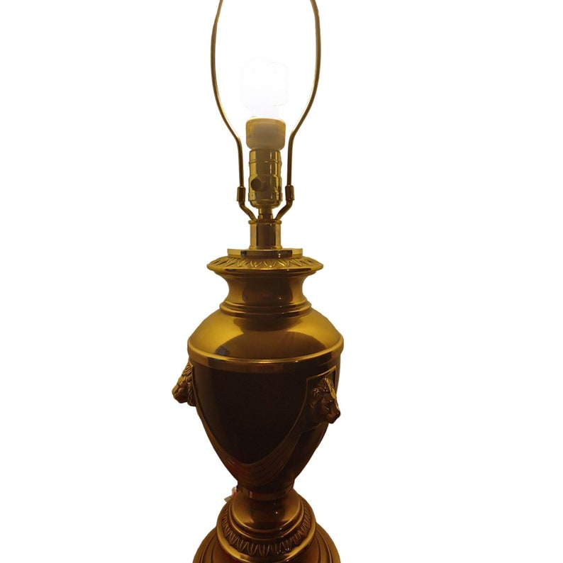 Leviton Solid Bronze Brass Revival Table Lamp With 3 Lion Heads Mid ...