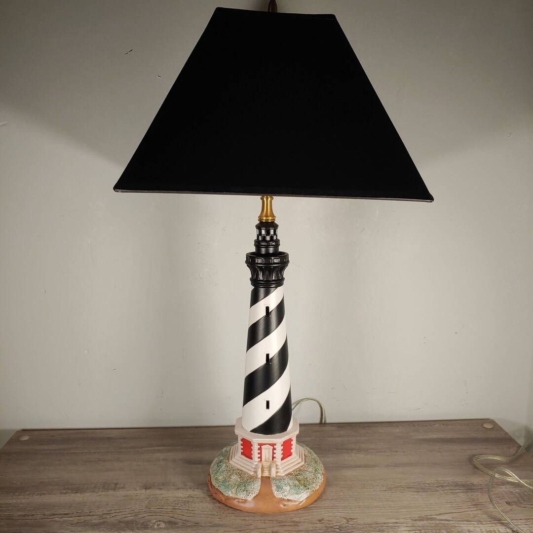 Vintage Lefton Lighthouse Table Lamp With Black Shade Coastal Nautical ...