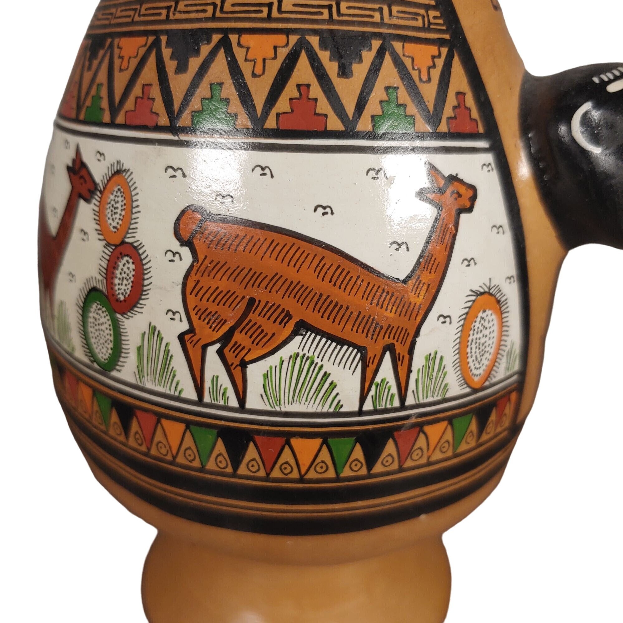 Vintage Cusco Peru Art Pottery Chicha Jaguar Llama Jug Pitchers Hand ...