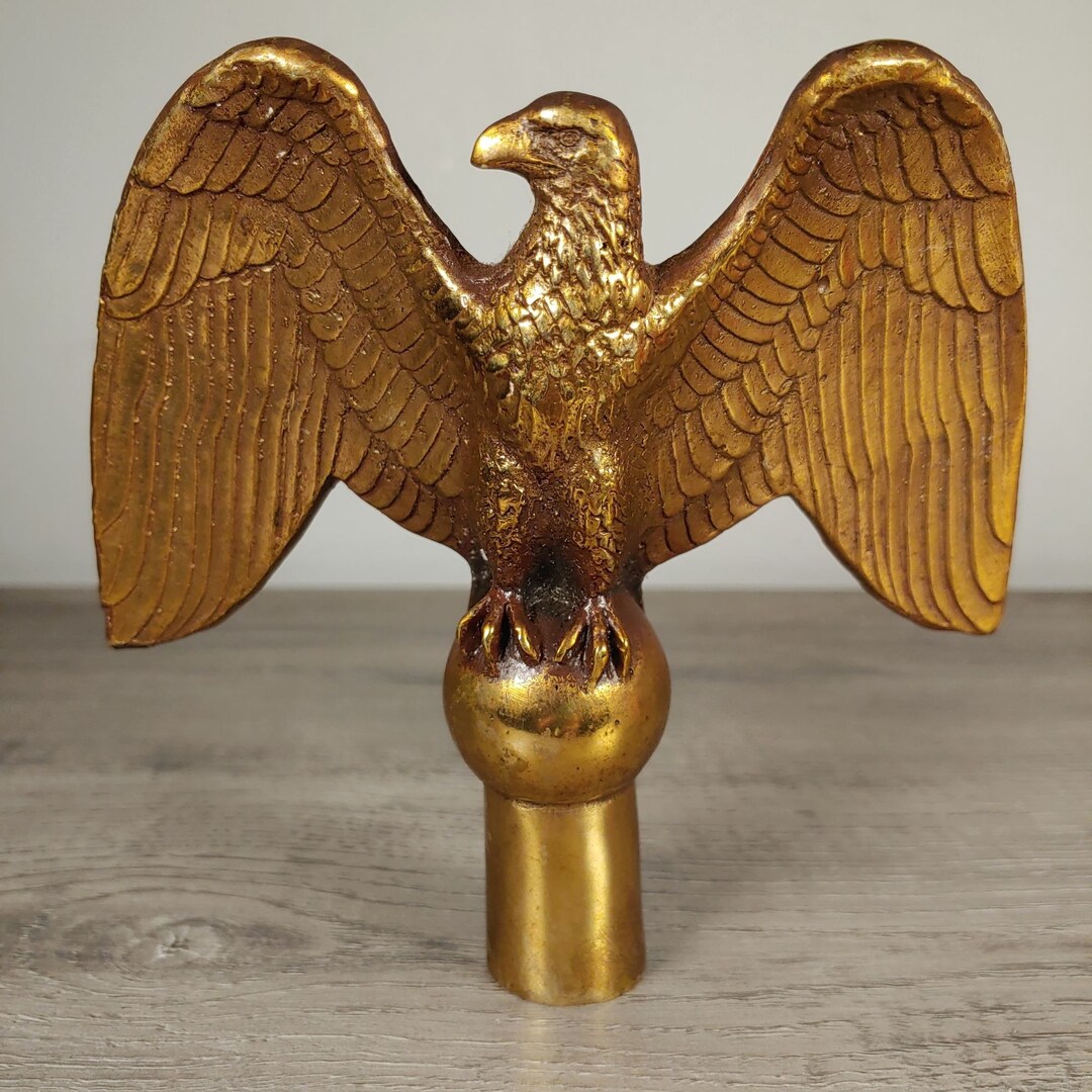 Vintage Antique Brass Eagle Flag Pole Finial Topper Large Mounted Eagle ...