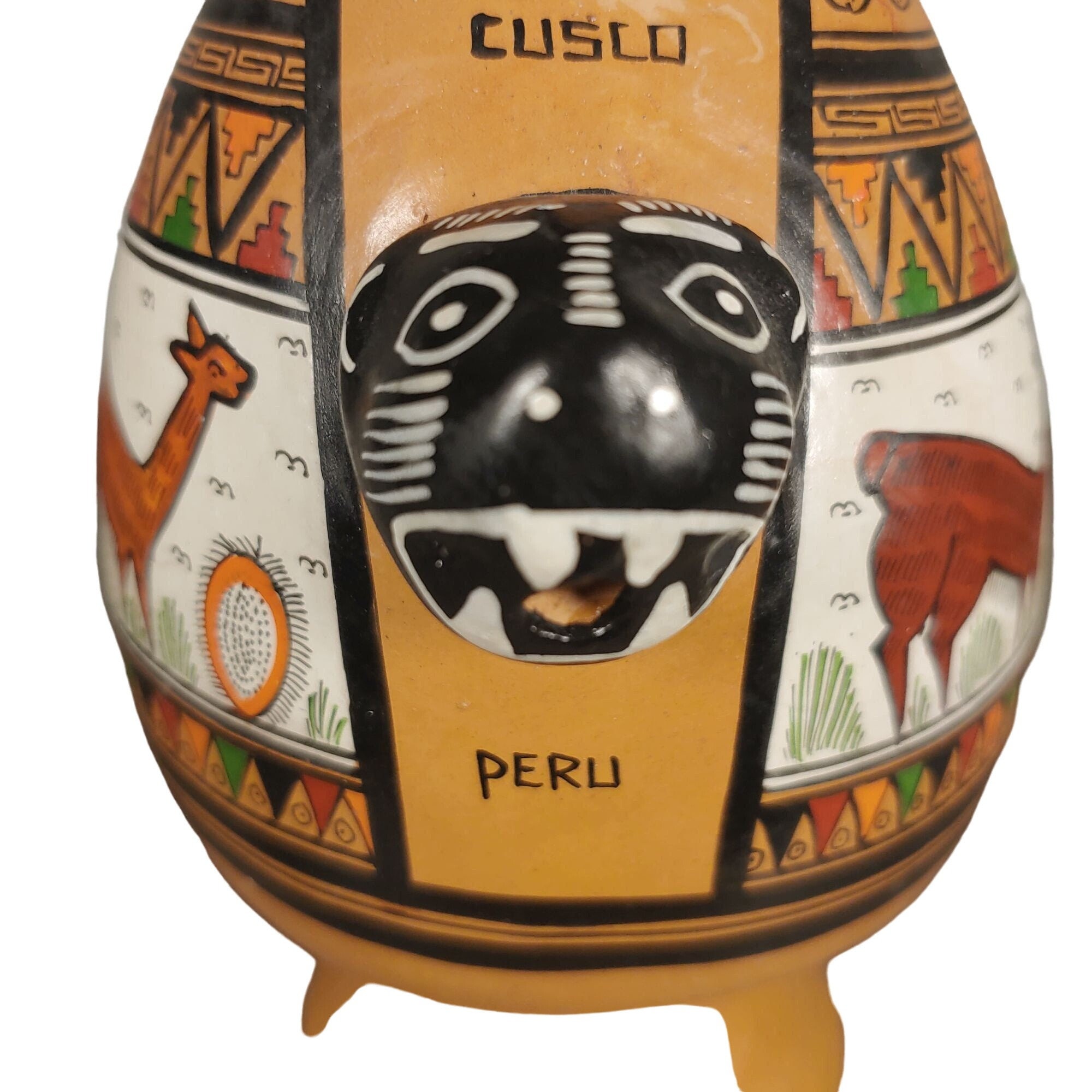 Vintage Cusco Peru Art Pottery Chicha Jaguar Llama Jug Pitchers Hand ...