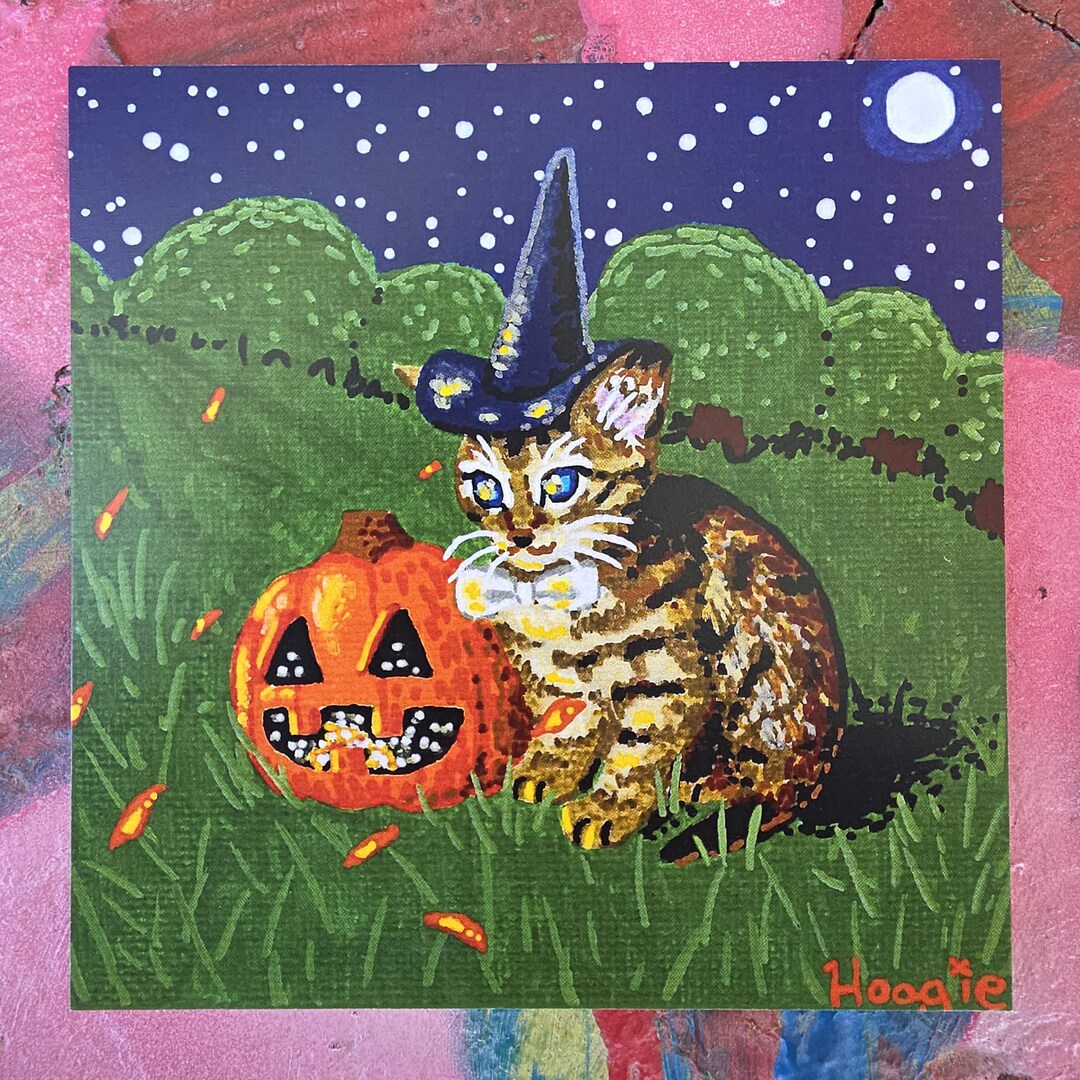 Witch Kitten Art Print: Halloween Night Cat Lover Gift (4x4) - Etsy