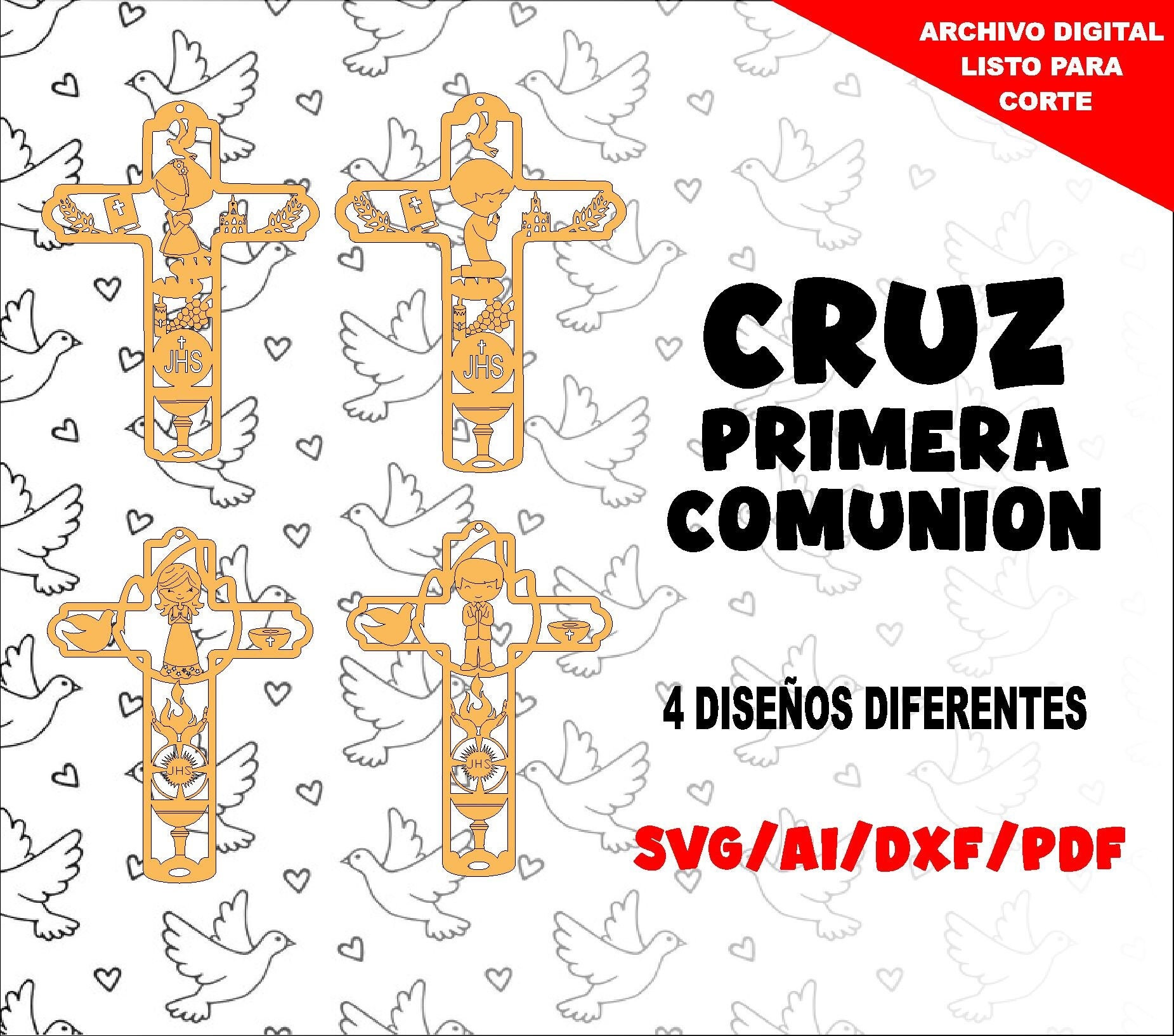 Vector cruz primera comunión/ Corte laser/ Archivo vectorial/ - Etsy México