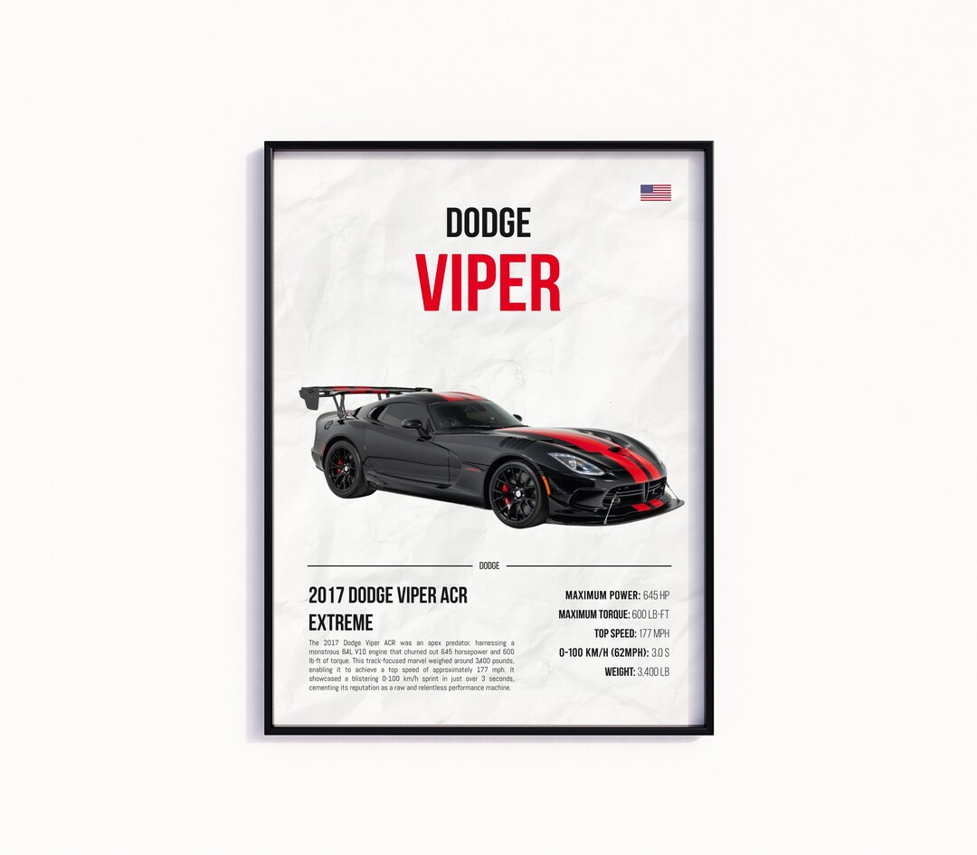 Dodge Viper Poster Car Print, Digital Download, Cool, Wall Print, Retro ...