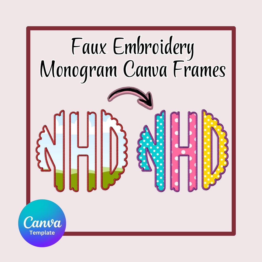 Scalloped Monogram Letters, Faux Embroidery Letters, Editable Photo ...