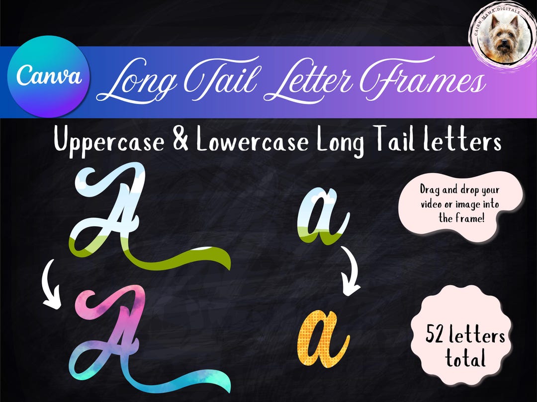 Script Letter Canva Frames: Long Tail Font Alphabet (digital Download ...