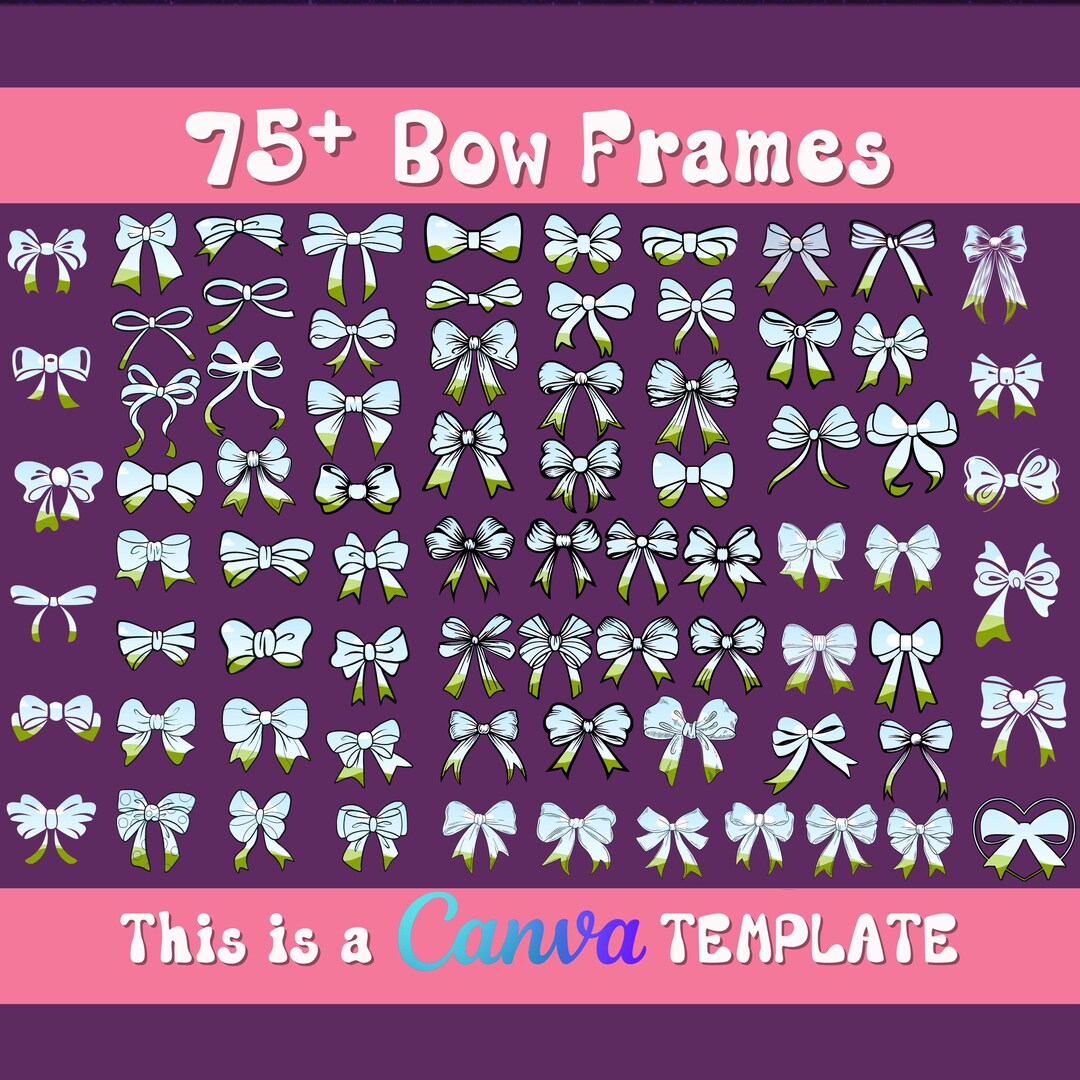 Drag & Drop Bow Template, Editable Canva Bow Frames, Cute Ribbon Canva ...