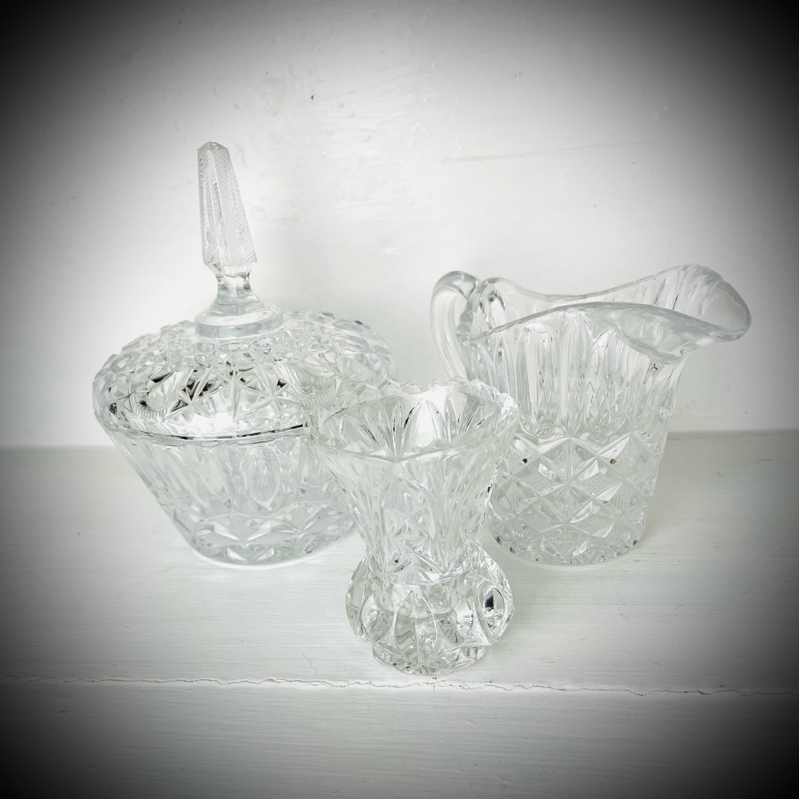 Vintage Starburst Crystal Sugar and Creamer Dish With Matching ...