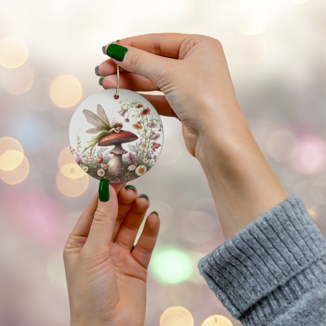 Fairycore Cottage Fairy on Mushroom Whimsical Ceramic Ornament - Etsy