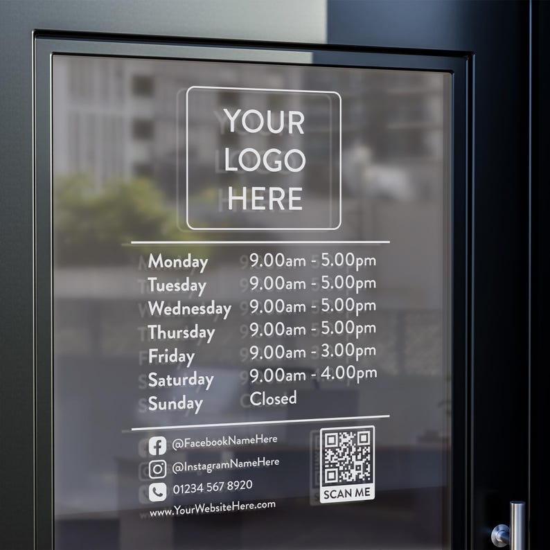 Opening Hours With QR Code, Business Hours Vinyl Decal, Store Hours ...