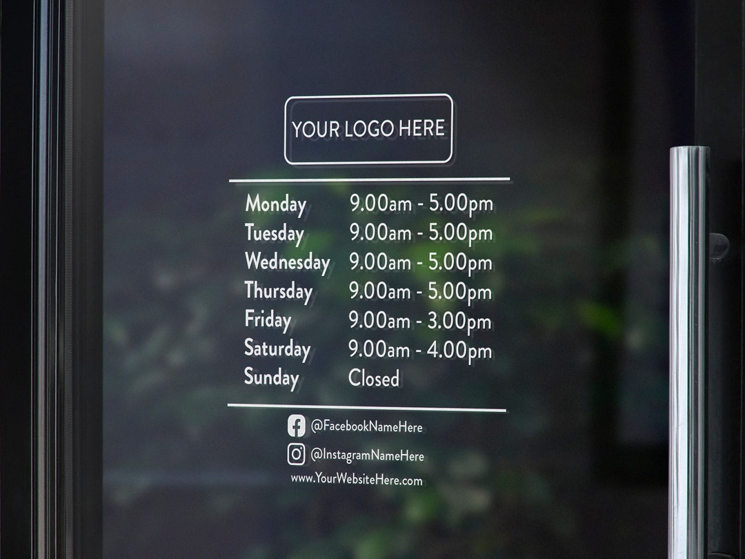 Opening Hours Vinyl Decal, Business Hours Vinyl Decal, Store Hours ...