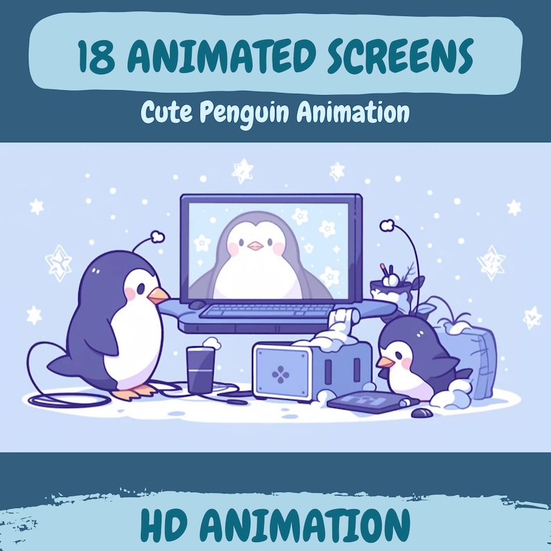 Animated Cute Penguin Style Stream Overlay Twitch Winter Cozy Overlay ...