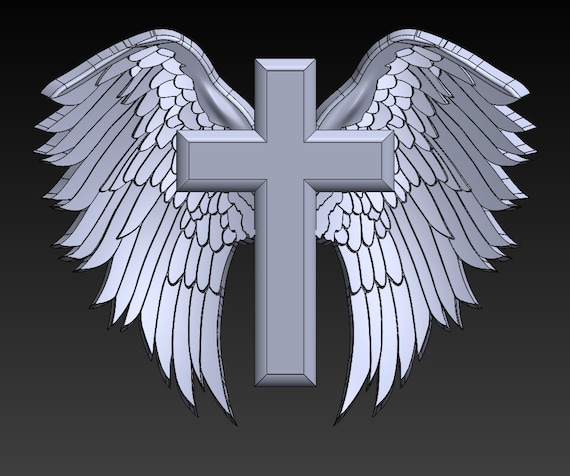 Cross And Angel Wings Diamond Cross & Angel Wing Necklace 1/8 Ct Tw