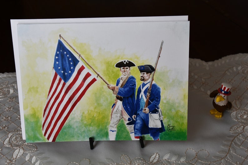 Revolutionary Soldiers Are Depicted in This Patriotic Greeting Card. - Etsy