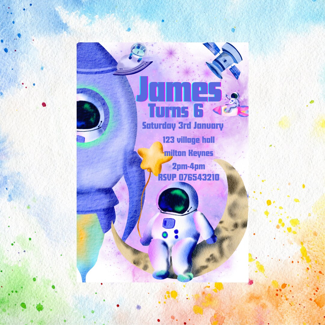 Editable Template Space Theme Birthday Invite,download Invitation ...