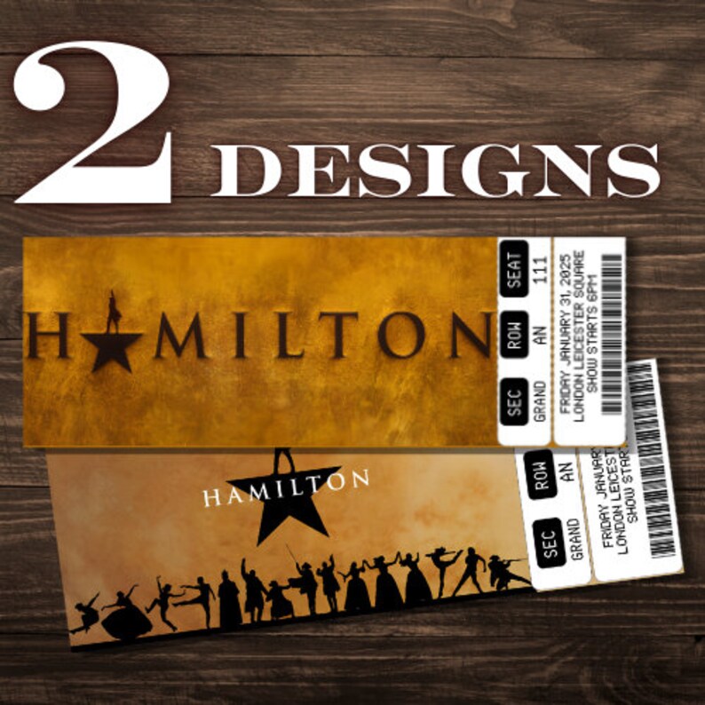 Printable Hamilton Musical Theatre Ticket, Personalized Gift Reveal,editable West End, Broadway ...