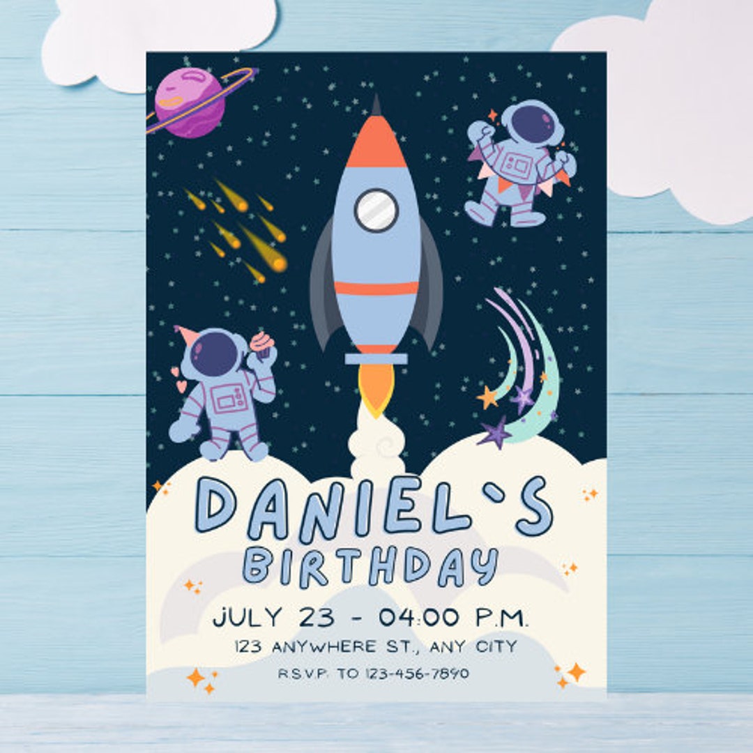 Editable Template Space Theme Birthday Invitation, Download Invitation ...