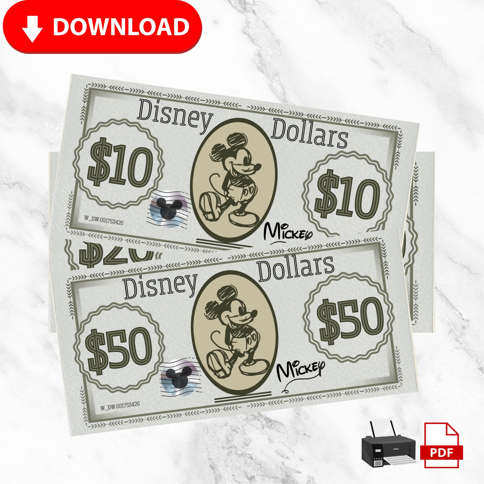 Instant Download, Dollars, Theme Park Money, Orlando Spending Money ...